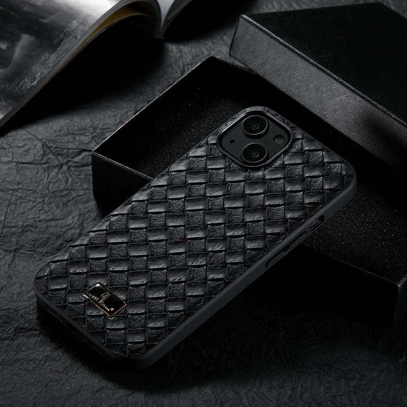 Shop Woven Grid Premium Leather Cover for iPhone 15 / 15 Plus – JustAndBest