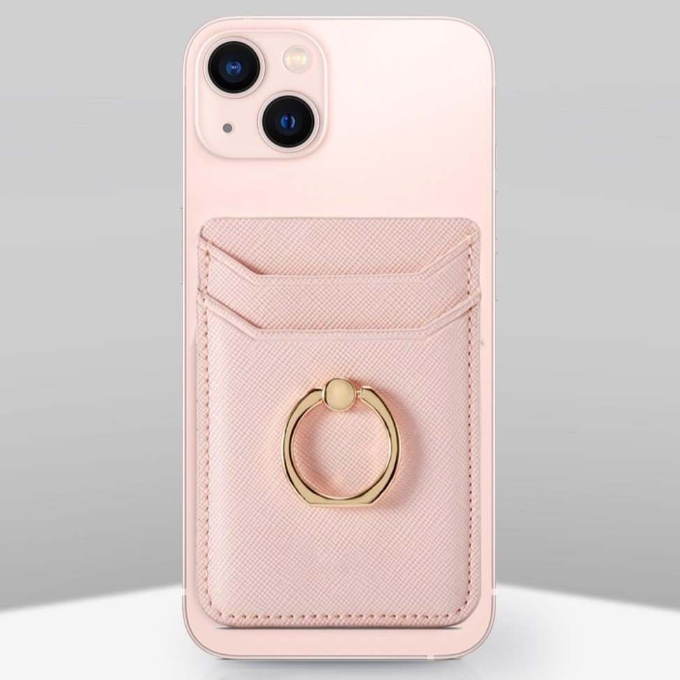 Gold Ring Holder Pink Leather Phone Wallet – JustAndBest