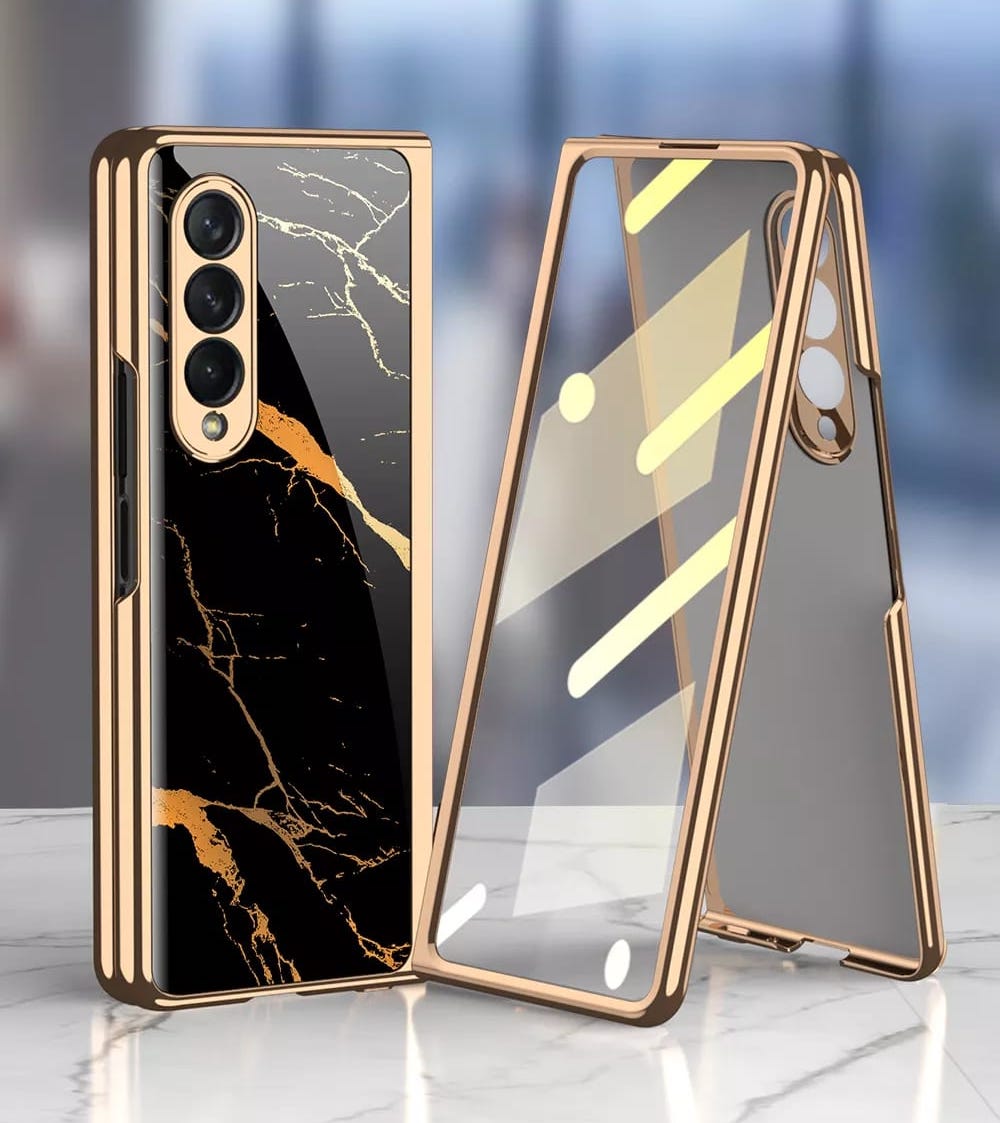 Royal Gold Plated Marble Pattern Samsung Z Fold 3 Luxury Cover ...